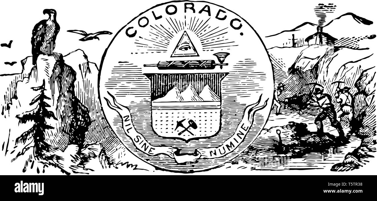 The official state seal of Colorado this seal has bald eagle sitting on ...