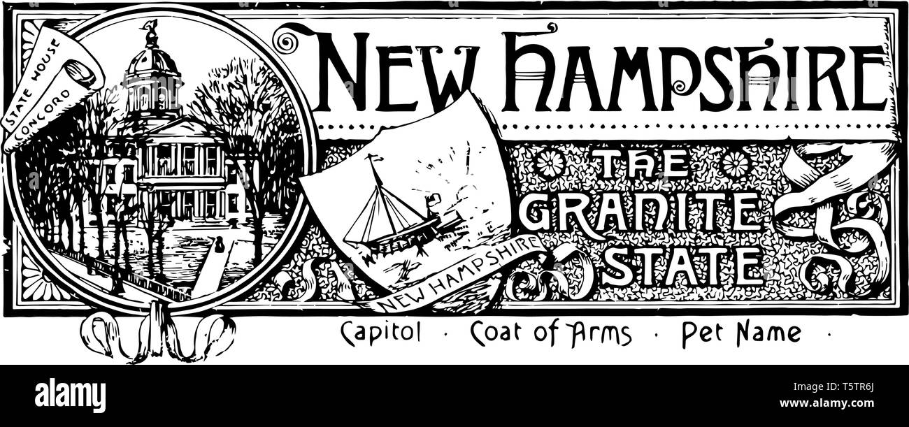 The state banner of New Hampshire the granite state this seal has state ...