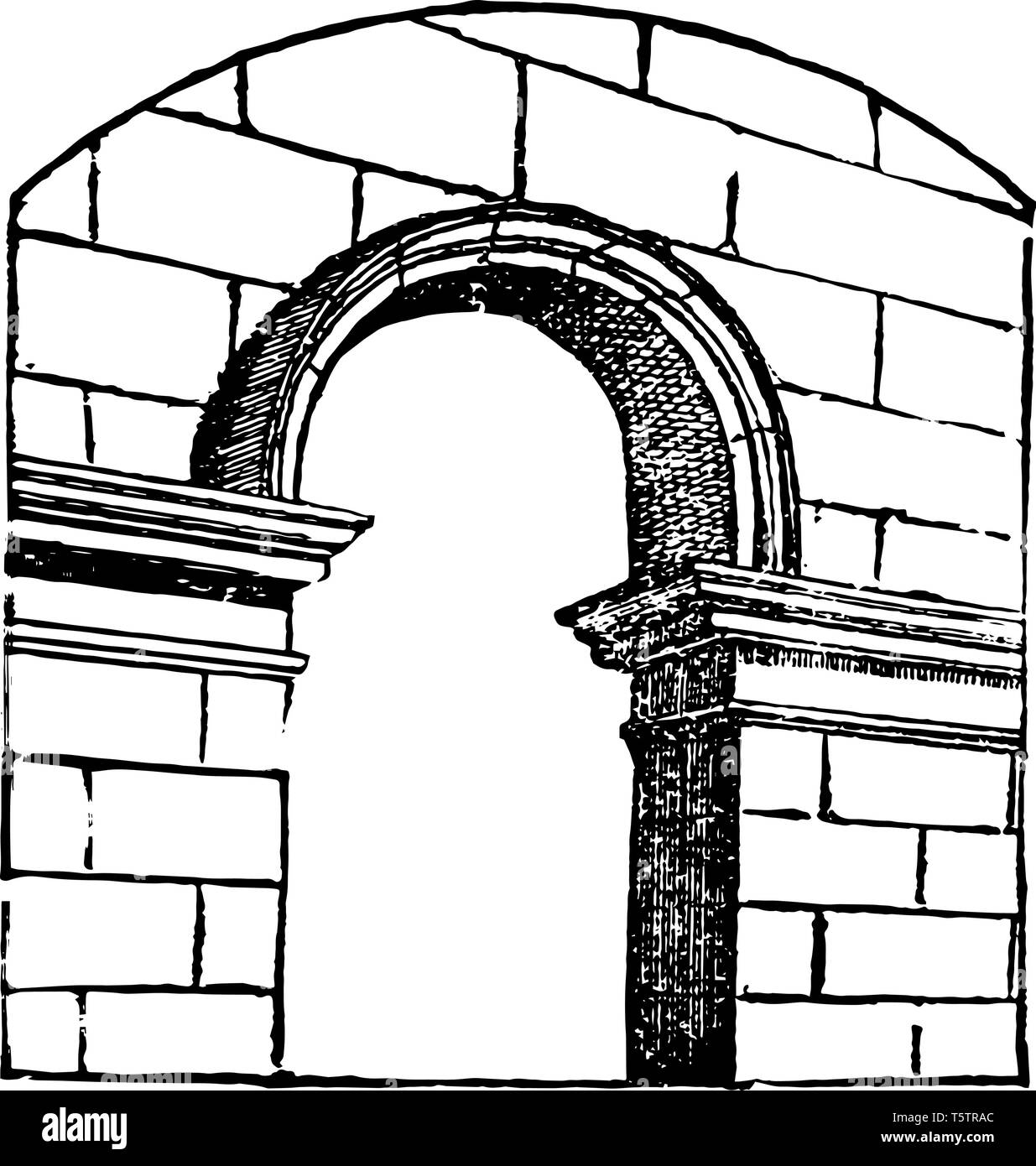 Arch curved vaulted structure walkways vintage line drawing or ...