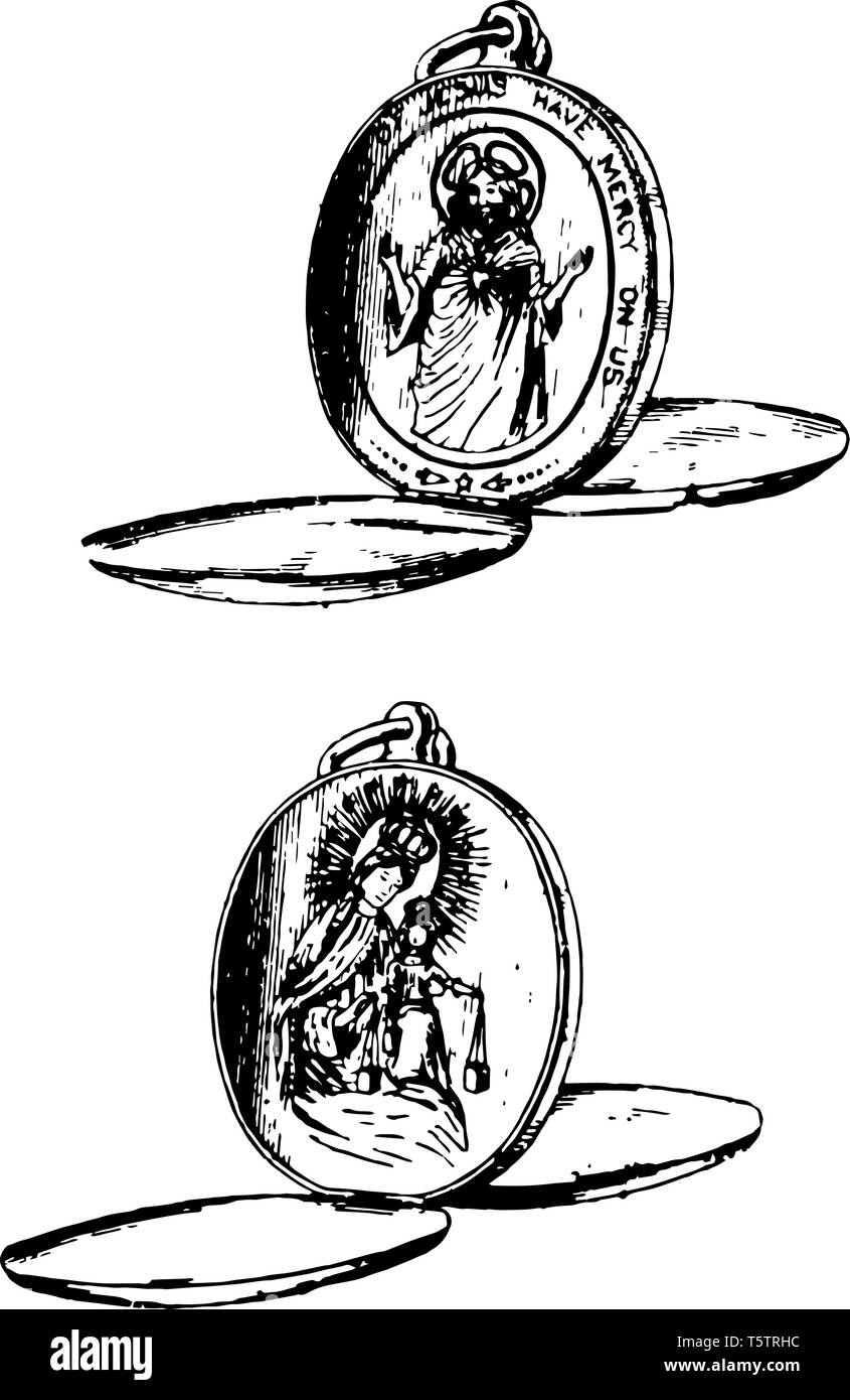 Pop Up Locket is a small ornamental case vintage line drawing or ...