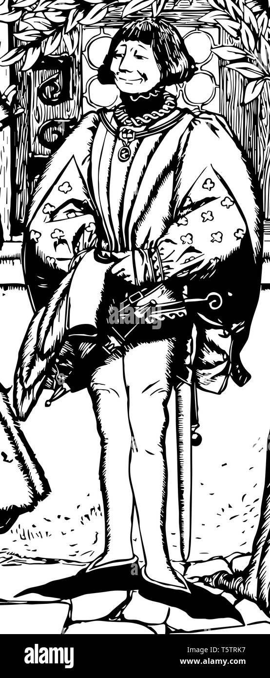 Rich man, this picture shows a man with sword, vintage line drawing or ...