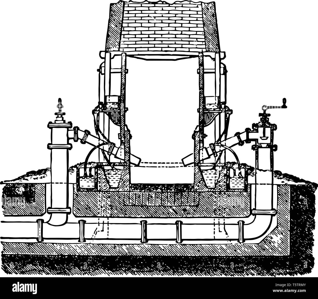 This illustration represents Refinery which the fuel is piled vintage ...