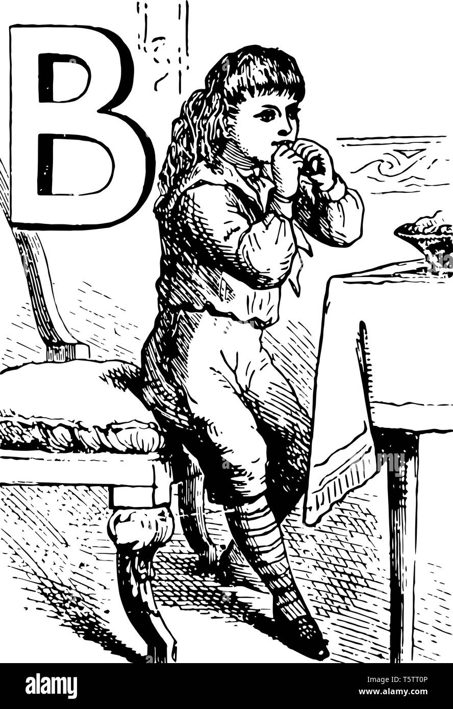 Alphabet B bit it this picture shows a seated little girl biting ...