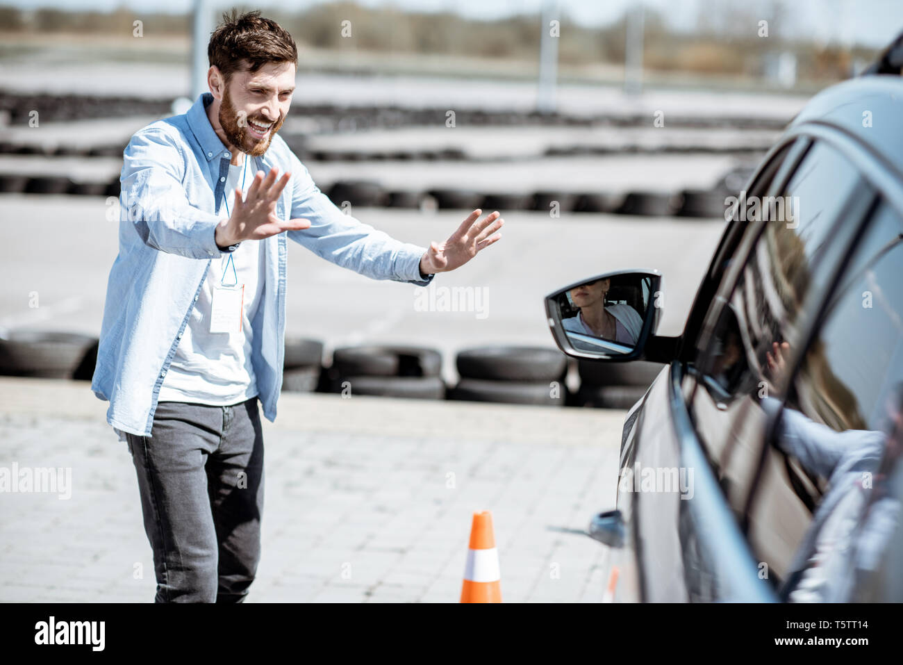 Hands stopping man hi-res stock photography and images - Alamy