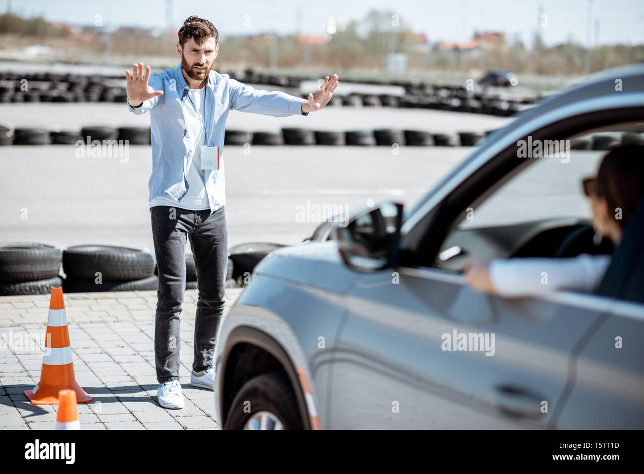 Learner with a road stop sign hi-res stock photography and images - Alamy