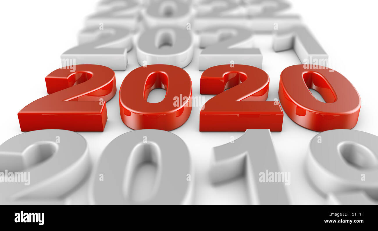 Red voluminous figures 2020 on a white background. 3d rendering Stock ...