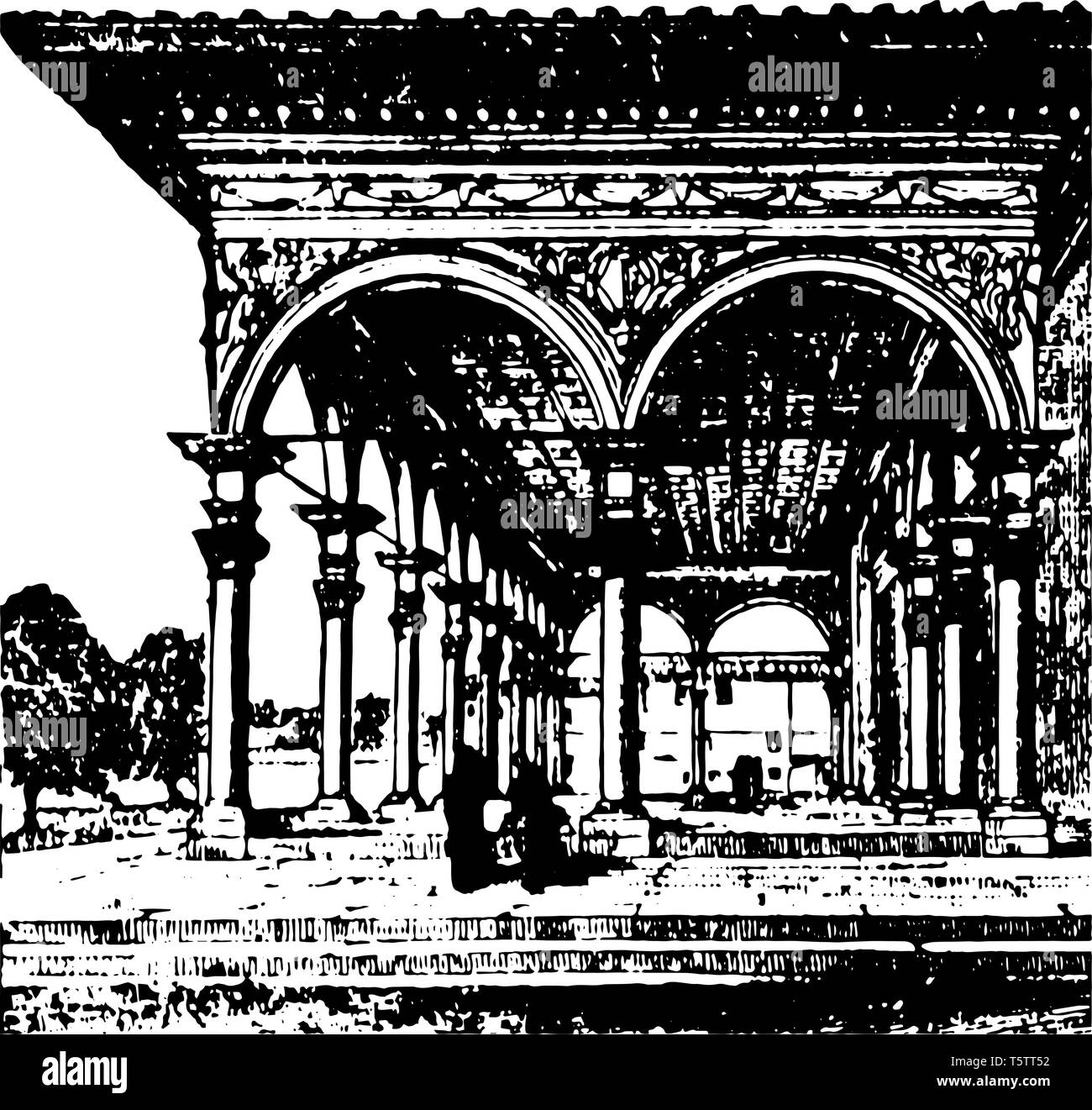 Arcade piers pillars wall building element vintage line drawing or ...