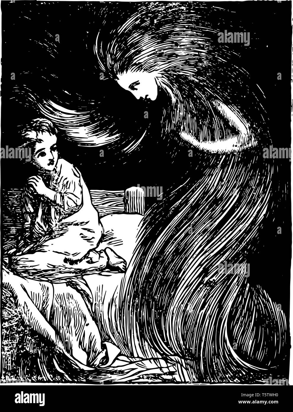 At the Back of the North Wind is a wood engraving vintage line drawing ...