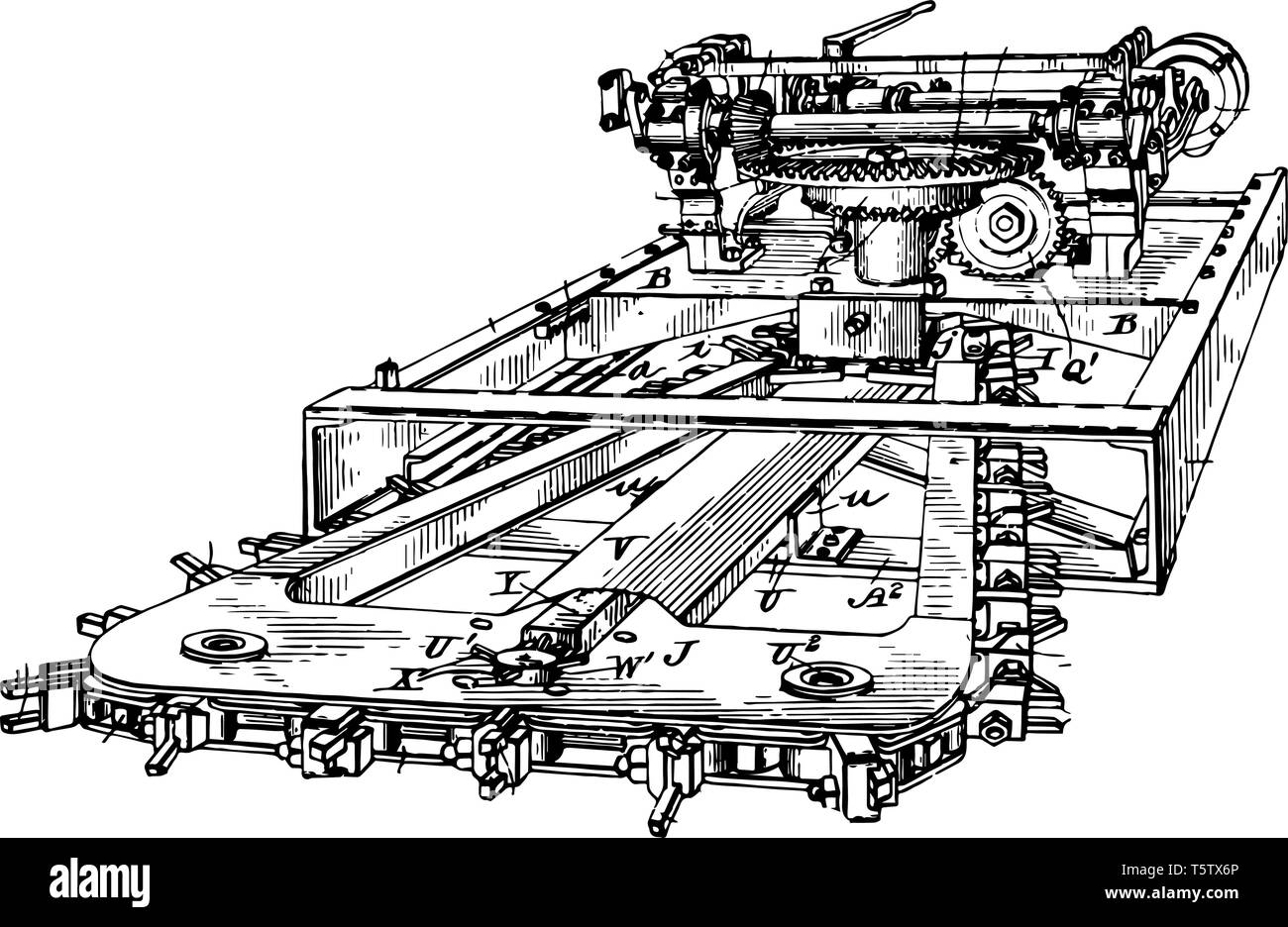 This illustration represents Machine which is used in Mining vintage ...