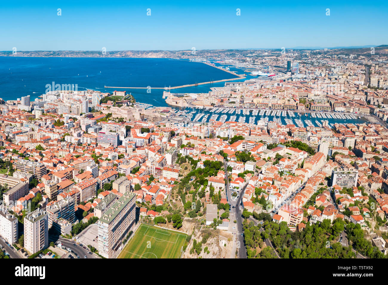 Marseille aerial panoramic view. Marseille is the second largest city ...