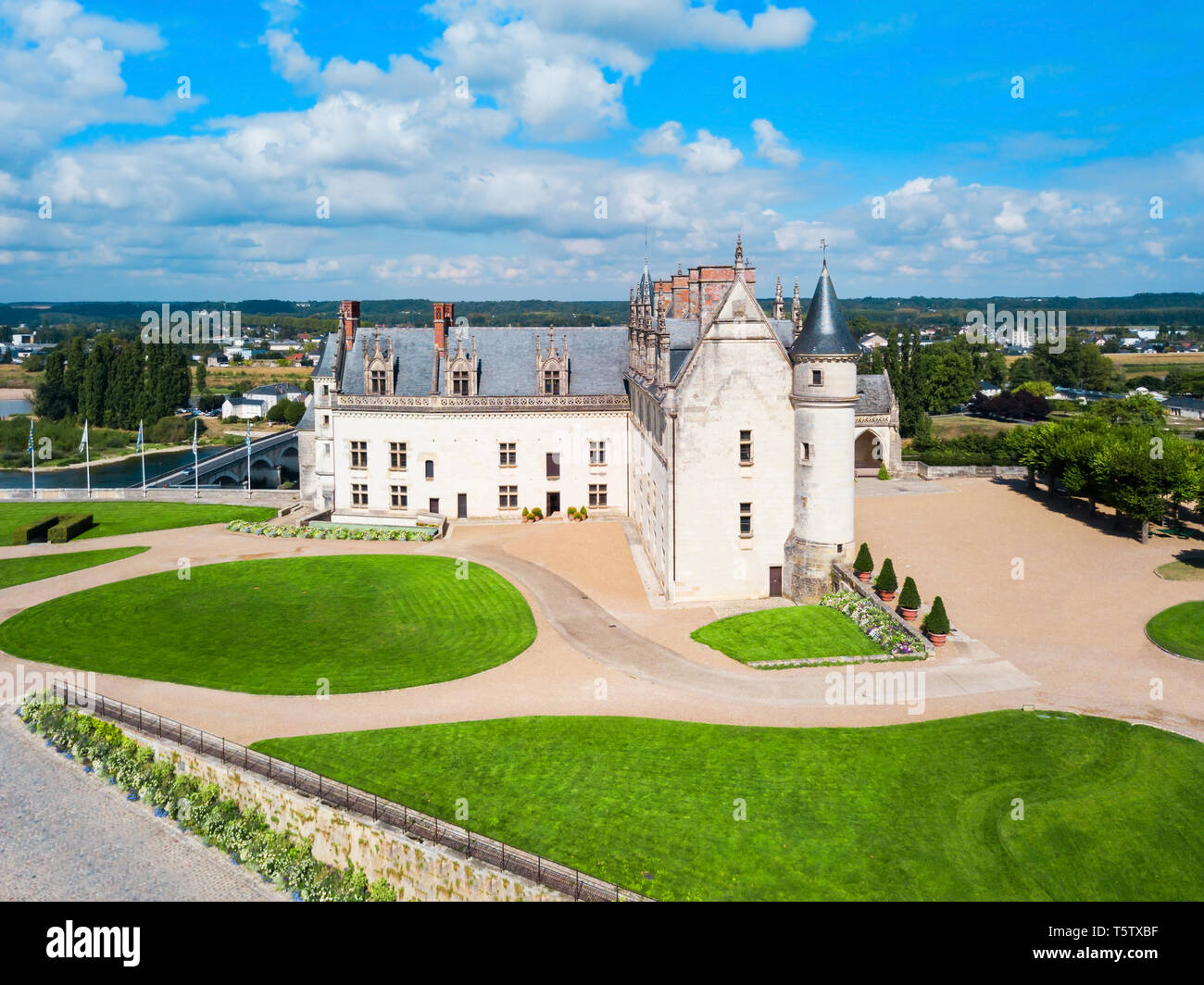 Chateau d'Amboise aerial view. It is a chateau in Amboise city, Loire ...