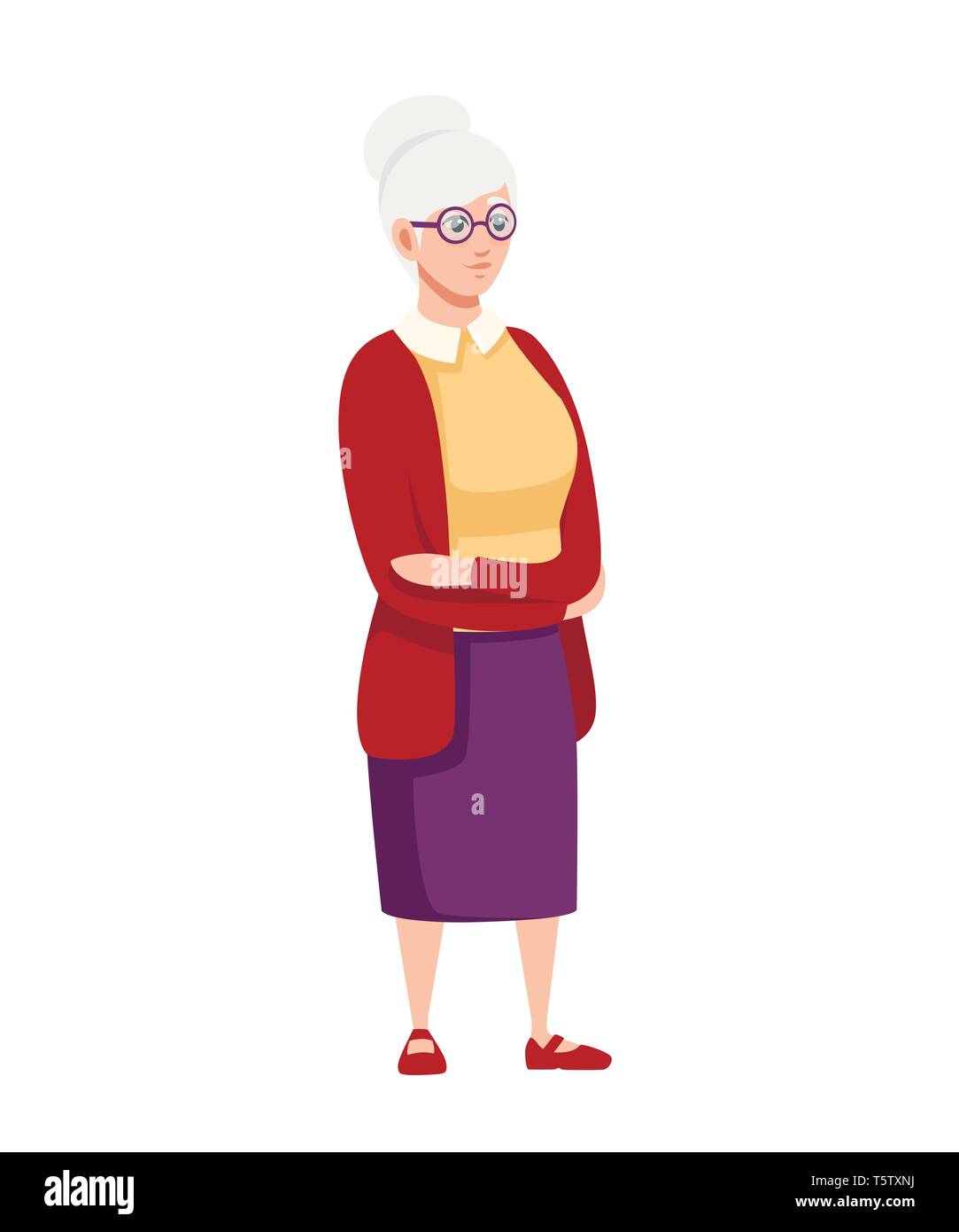 Senior Woman in casual clothes. Grandmother standing. Cartoon character ...