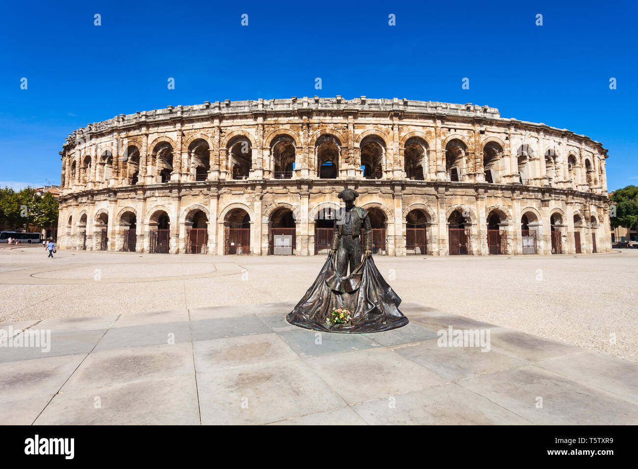 Nimes Arena exterior view. Nimes is a city in the Occitanie region of ...