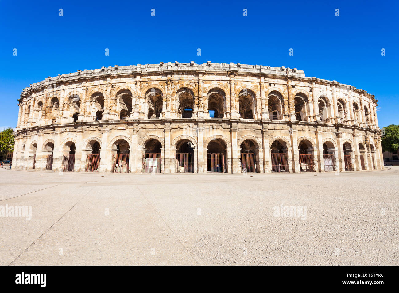 Nimes Arena exterior view. Nimes is a city in the Occitanie region of ...