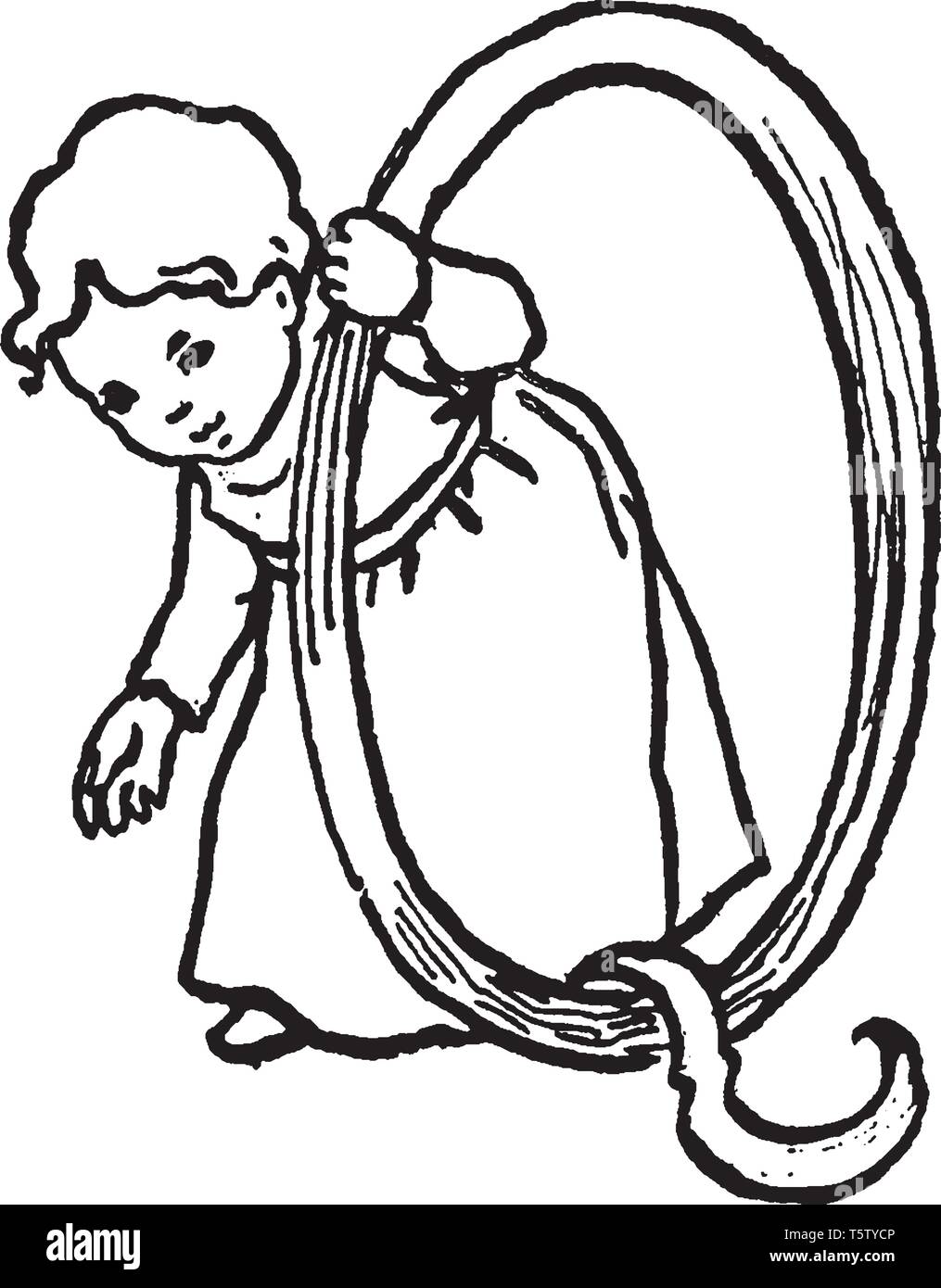 A capital letter Q with baby, vintage line drawing or engraving ...