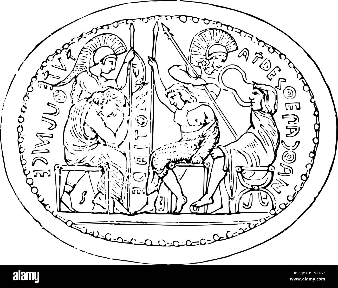 A piece of cloth with designs, vintage line drawing or engraving ...