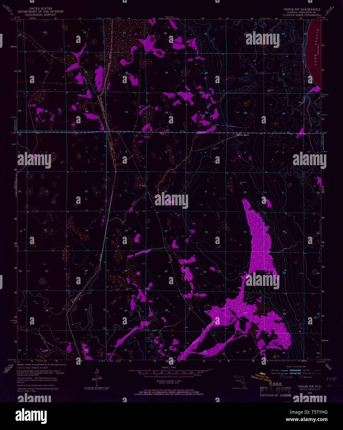 USGS TOPO Map Florida FL Venus NW 348934 1953 24000 Inverted ...