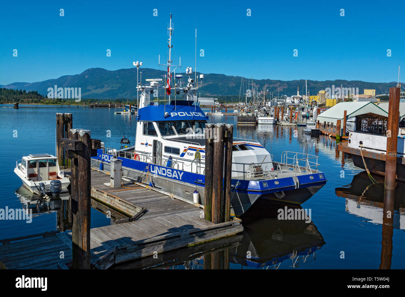 Canada, British Columbia, Port Alberni, police patrol boat, catamaran ...