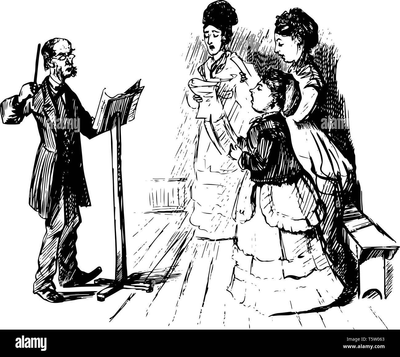 This image represents Female Choir with Male Director, vintage line ...