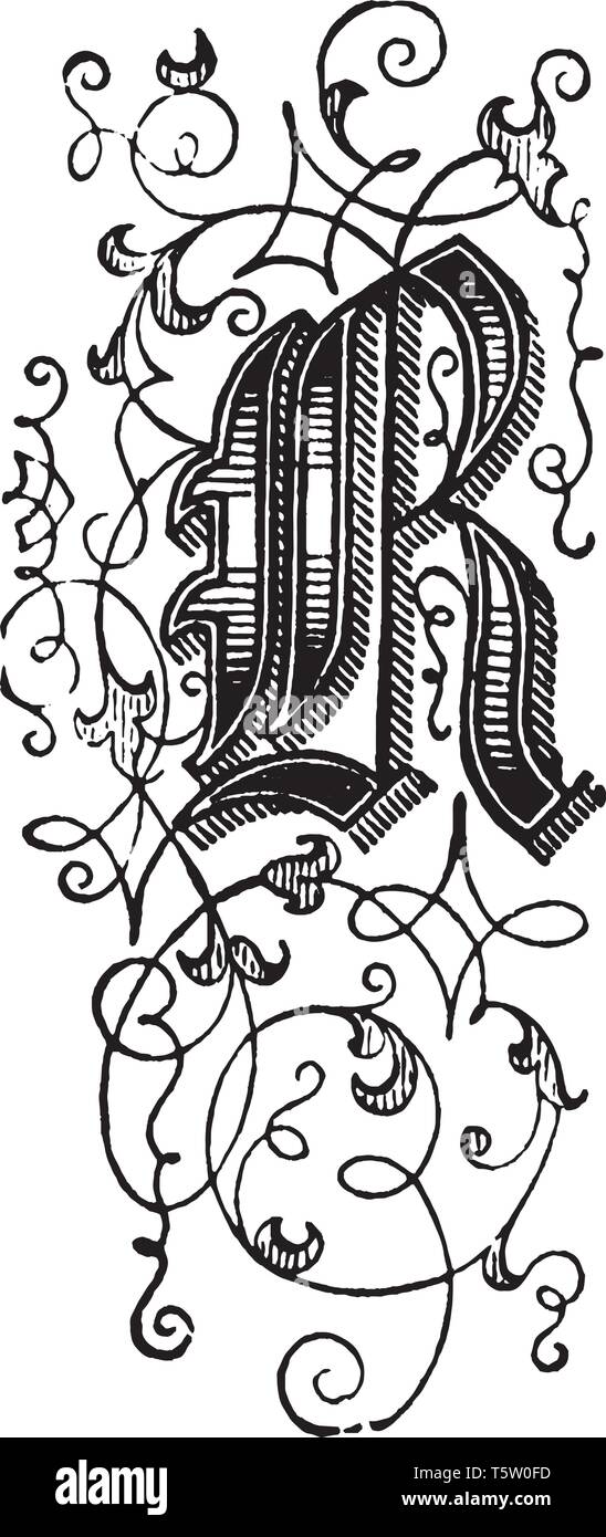 An ornamental and floral capital letter S, vintage line drawing or ...