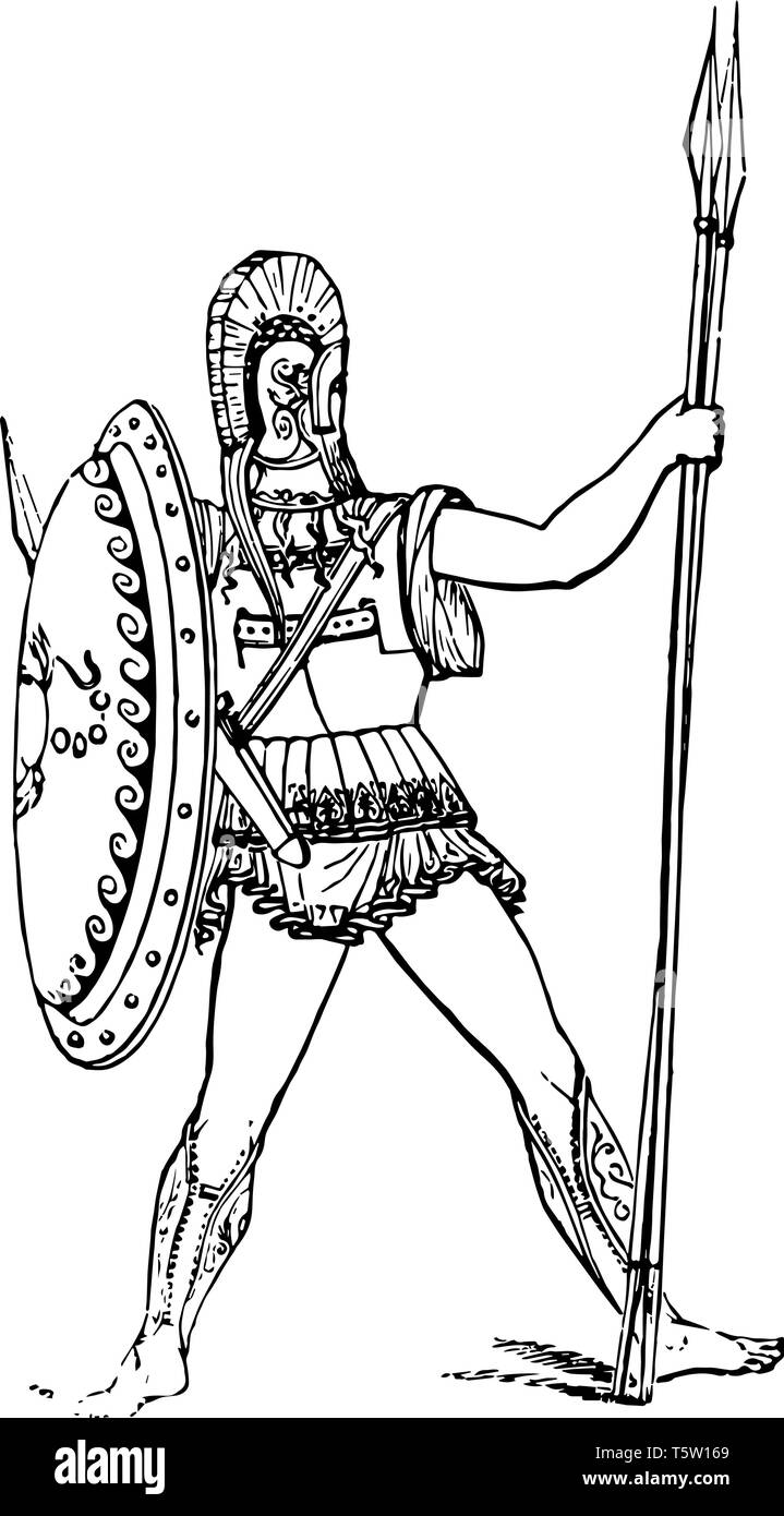 An Arma is a complete suit used by Greek soldiers, vintage line drawing ...