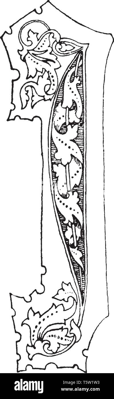 A letter I in Gothic uncial, vintage line drawing or engraving ...