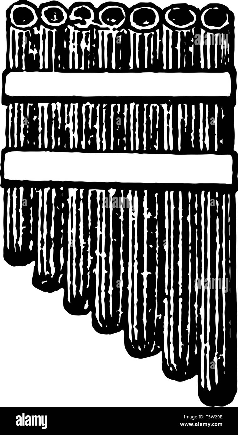 This image represents Pipe with seven reeds, vintage line drawing or ...