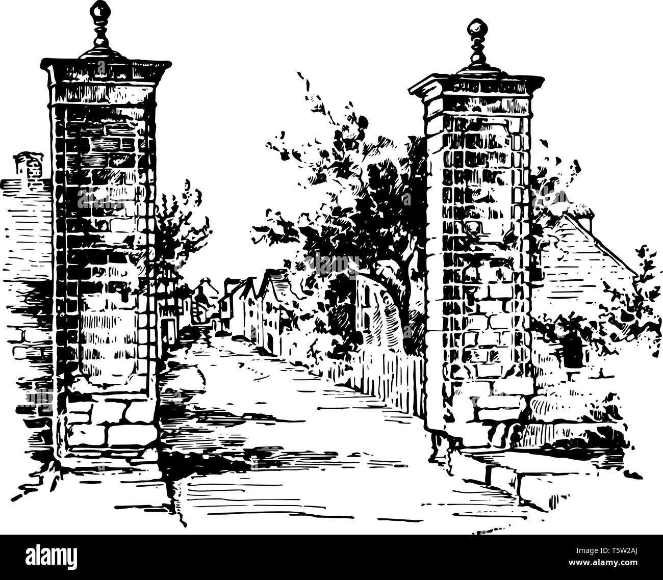 Old Spanish gate St. Augustine vintage line drawing Stock Vector Image ...