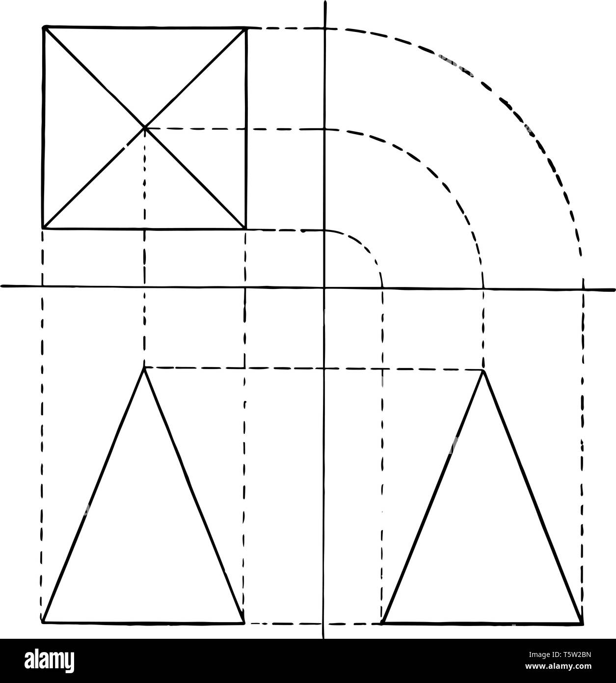 This photo is from Square Pyramid, shows its plan, front and side views ...