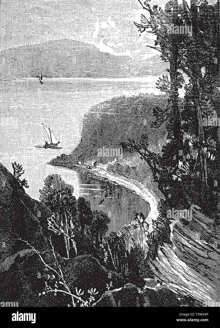 Wolfe's Cove in Quebec,vintage line drawing or engraving illustration ...