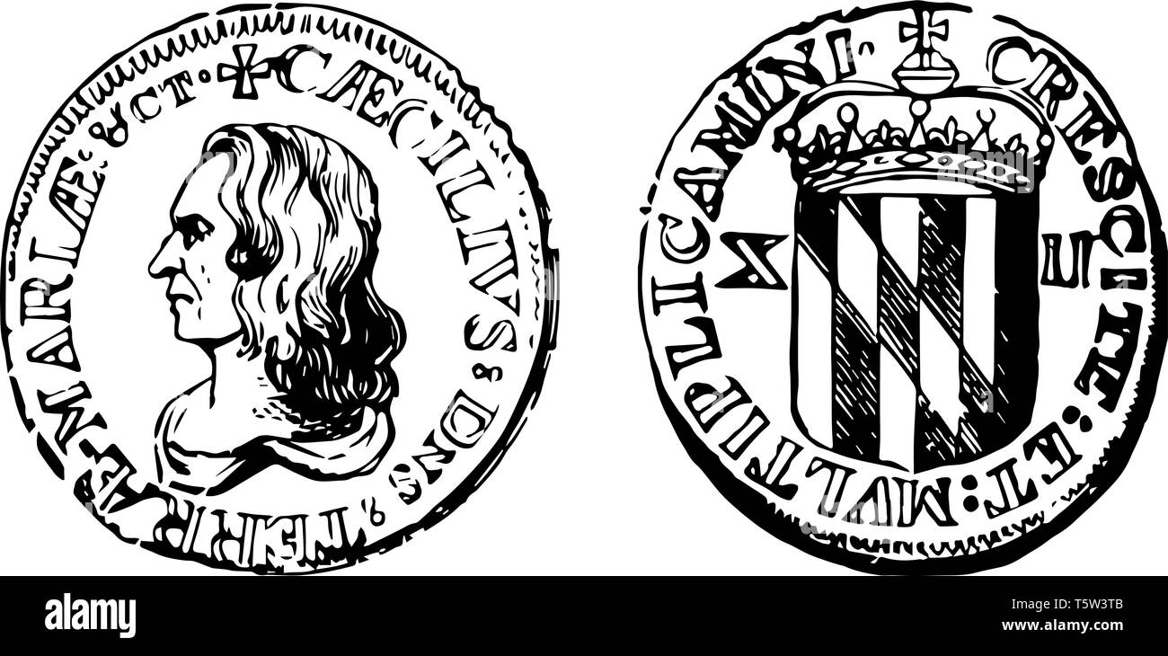 A the image showing both side of The Lord Baltimore Shilling coin ...