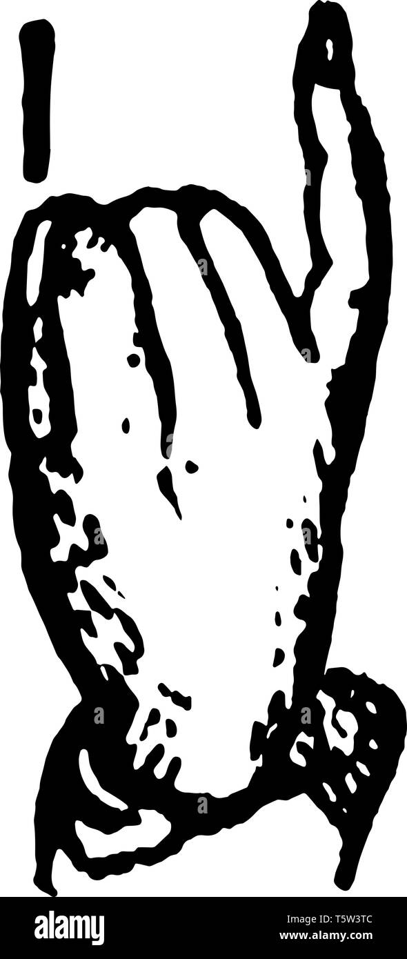 This illustration represents one handed Sign for I, vintage line ...