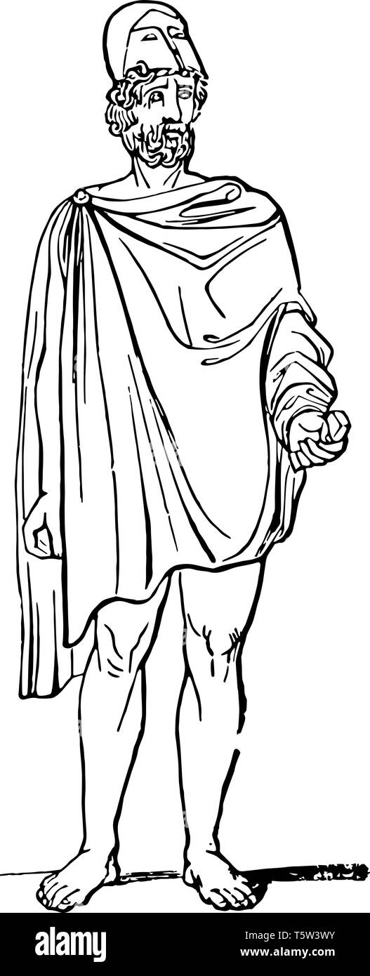 A statue wearing a Palium, vintage line drawing or engraving ...