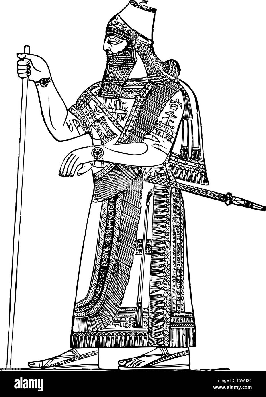 This image shows the Assyrian king, the forehead is low and straight ...