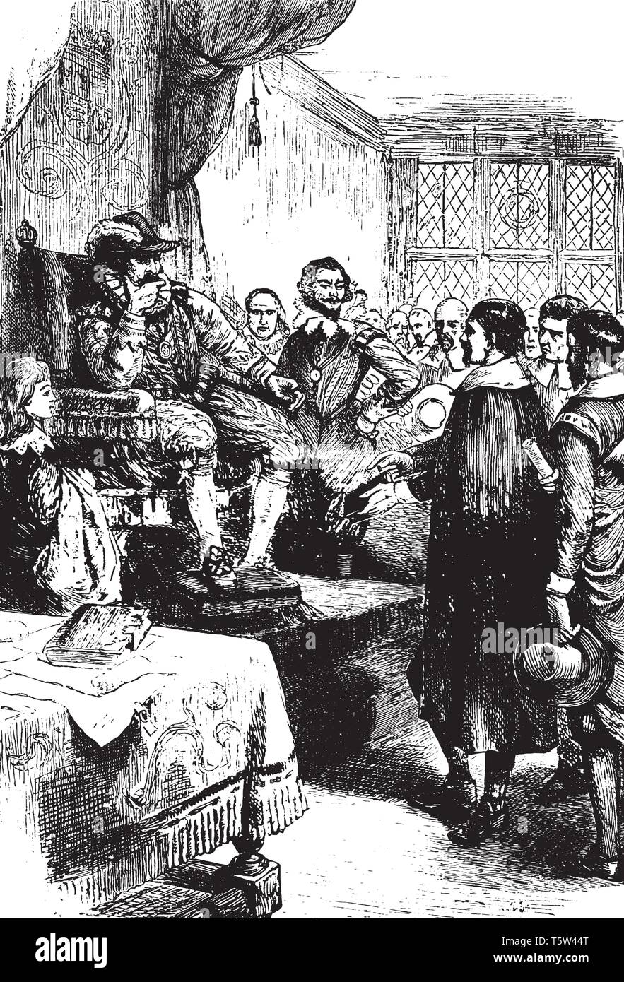 A large numbers of Pilgrims in Holland,vintage line drawing or ...