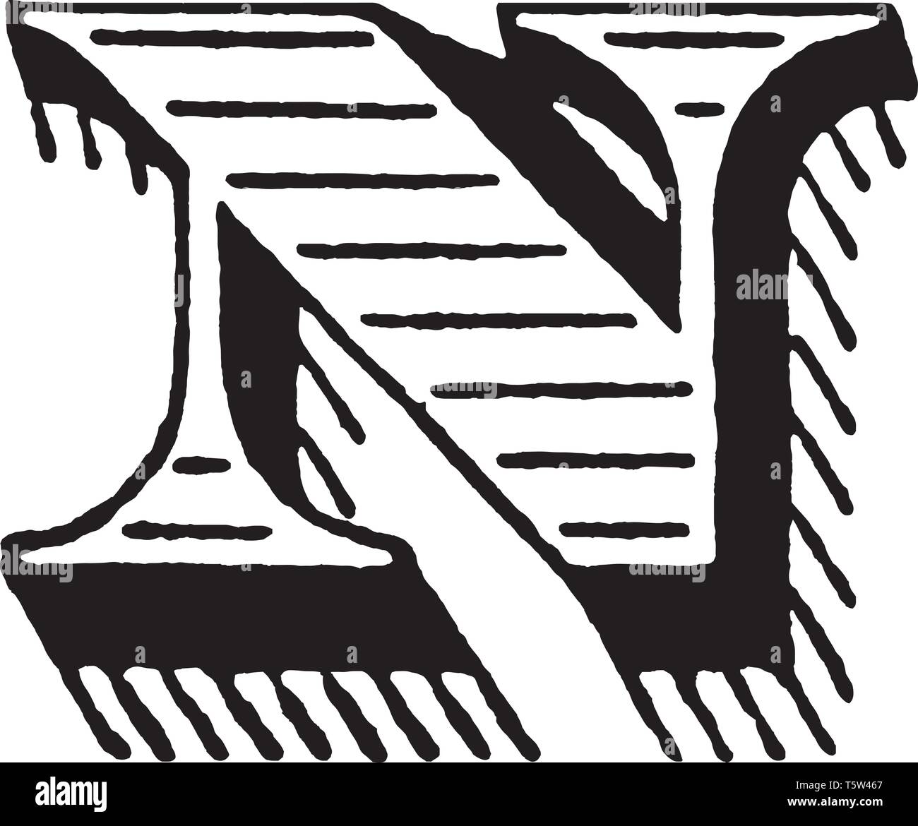A shaded capital letter N, vintage line drawing or engraving ...