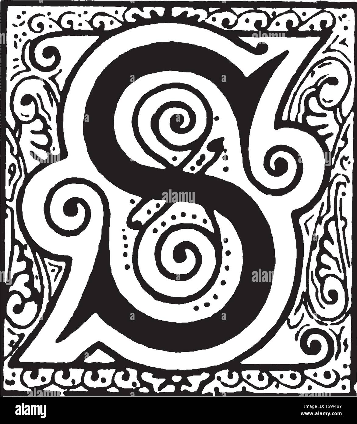 An ornamental and decorative letter S, vintage line drawing or ...