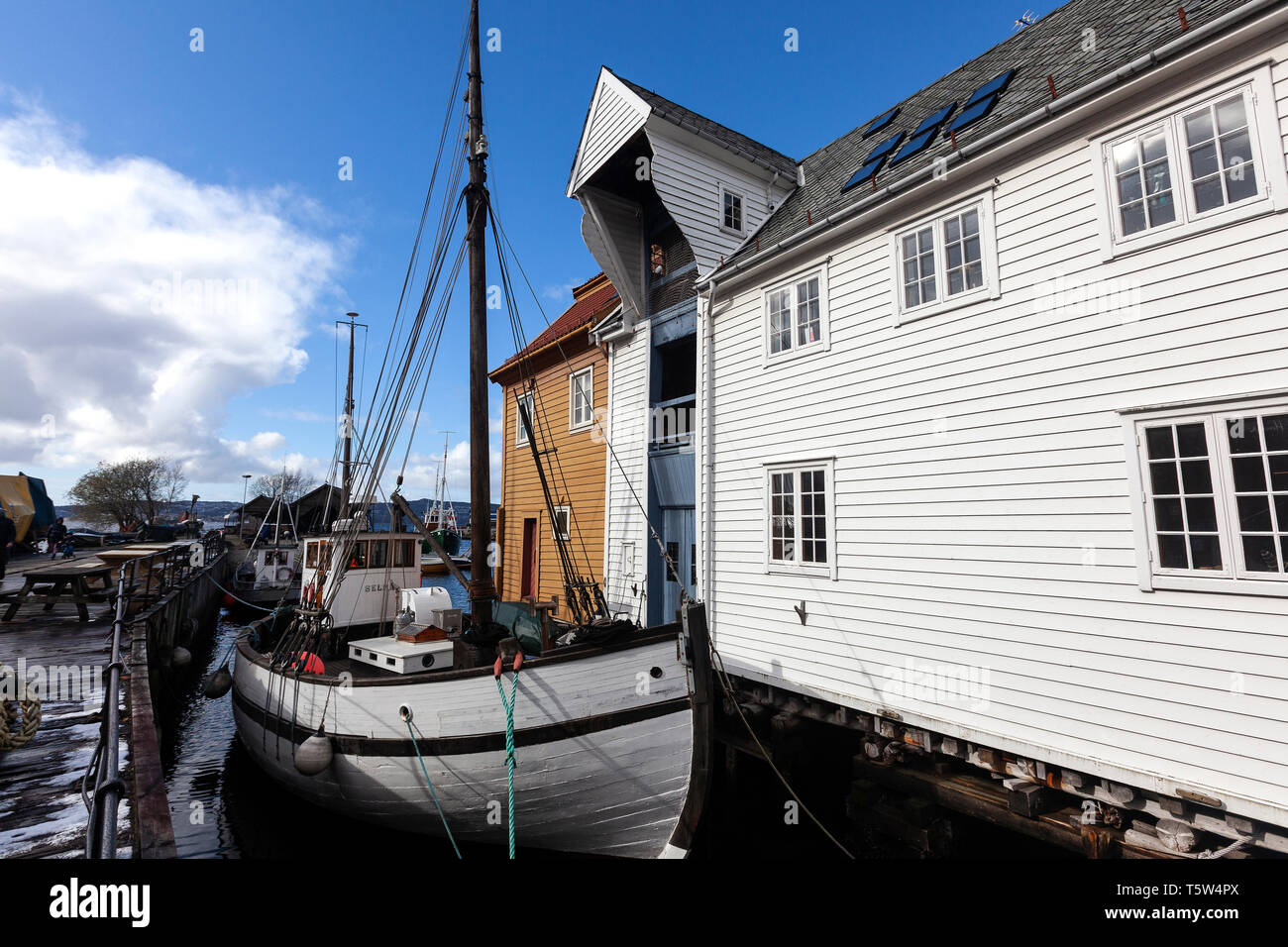 Veteran fishing vessel Selma (built 1917) moored by Norwegian Fishery ...