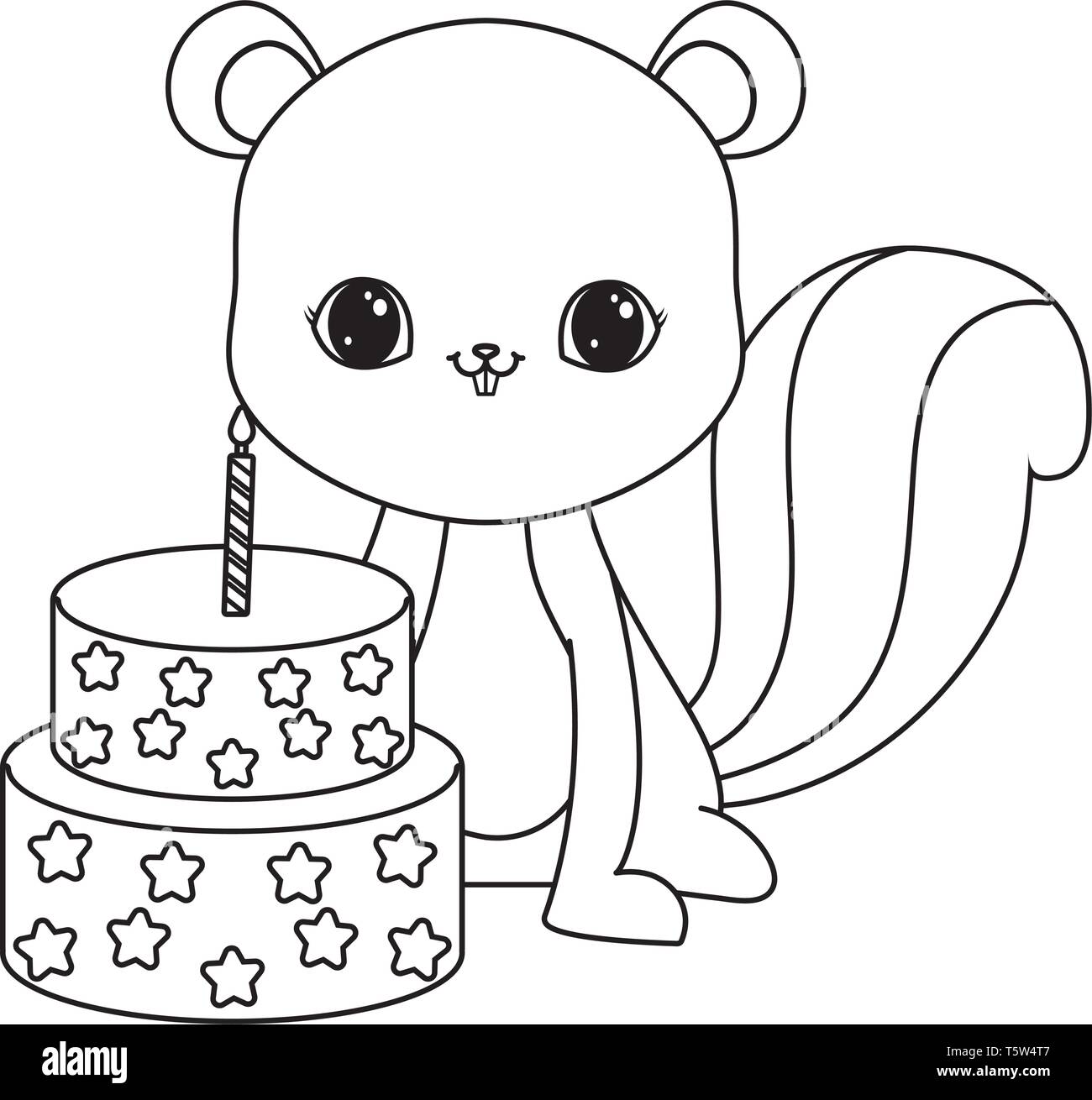 cute chipmunk animal with cake of birthday vector illustration design ...