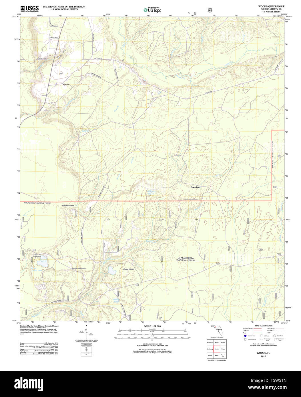 USGS TOPO Map Florida FL Woods 20120801 TM Restoration Stock Photo - Alamy