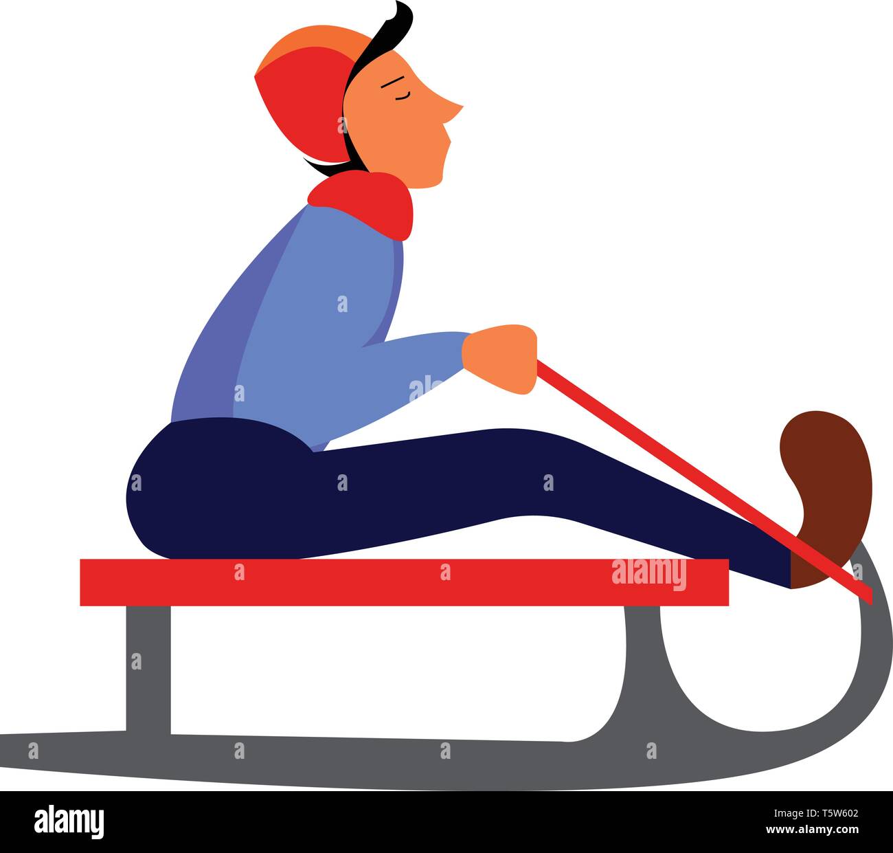 Young man on sledge vector or color illustration Stock Vector Image ...