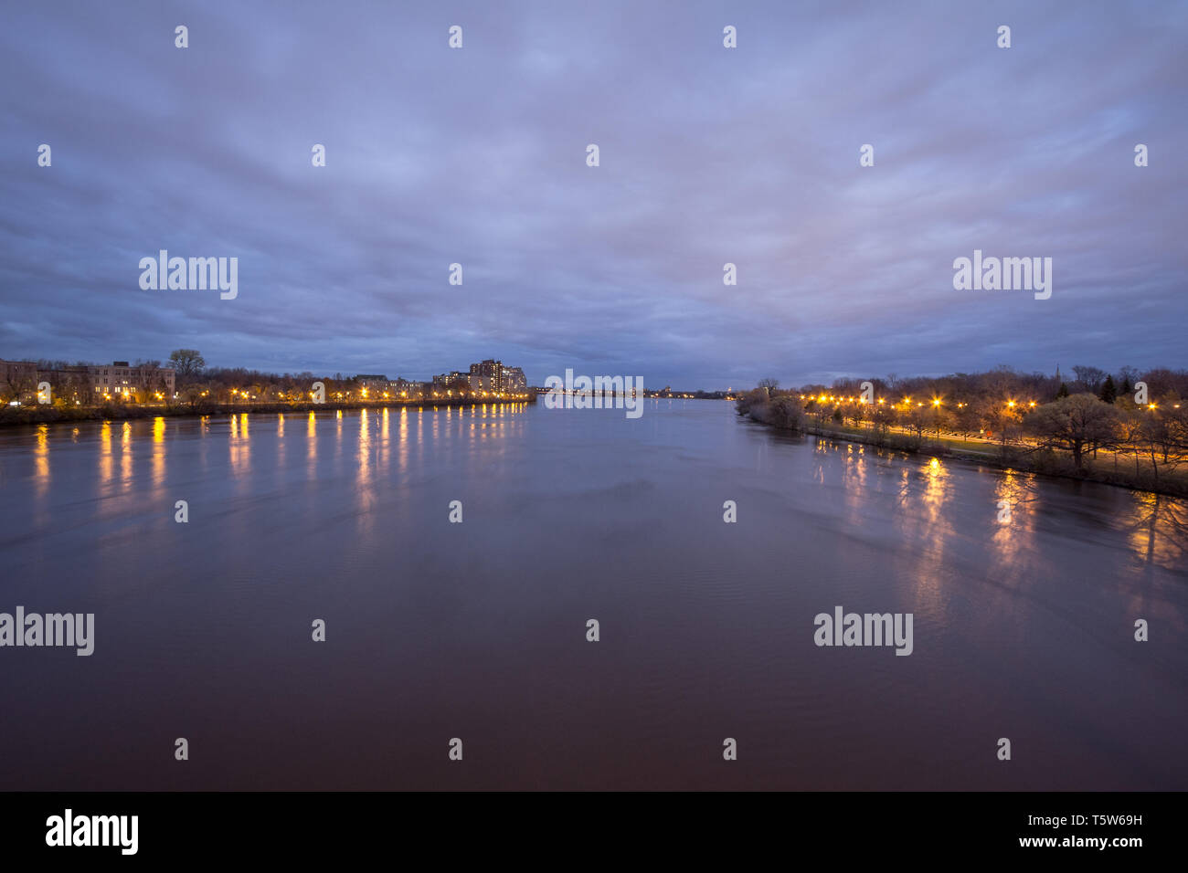 Prairie river between the islands of Montreal and Laval, a suburb, in ...