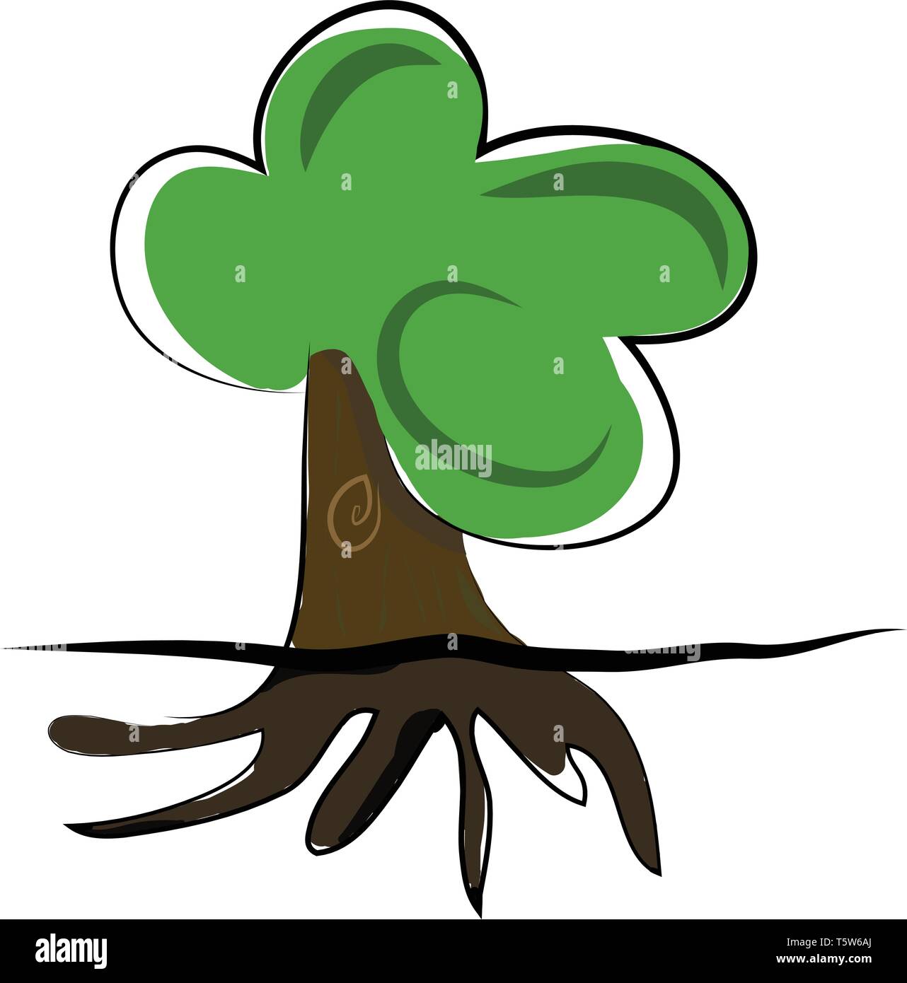 A big tree with strong underground roof vector or color illustration ...