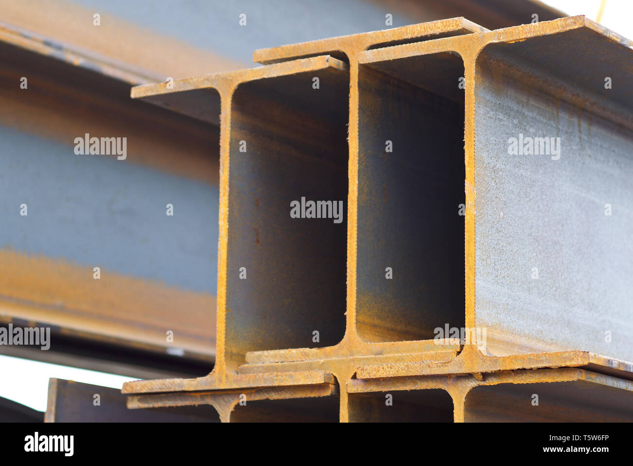 Metal profile beam in packs at the warehouse of metal products, Russia ...