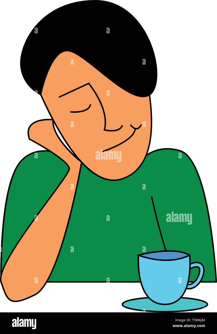 A cup of tea and a man with a green colored t-shirt, vector, color ...