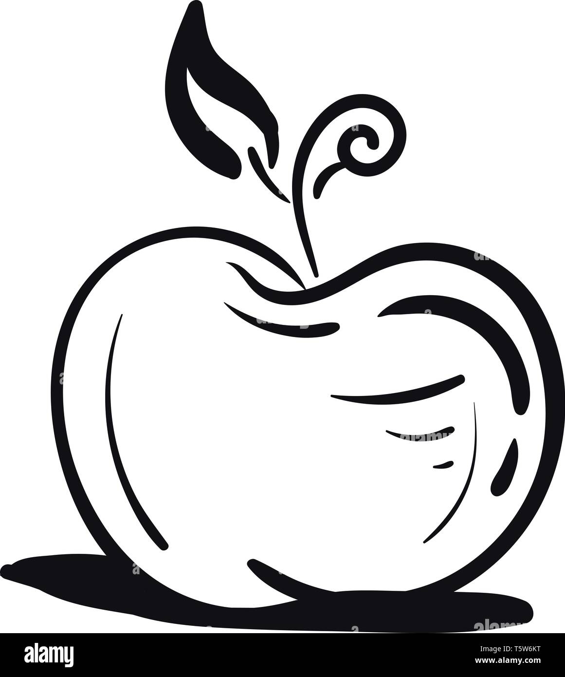 An apple silhouette with a black shadow, vector, color drawing or ...