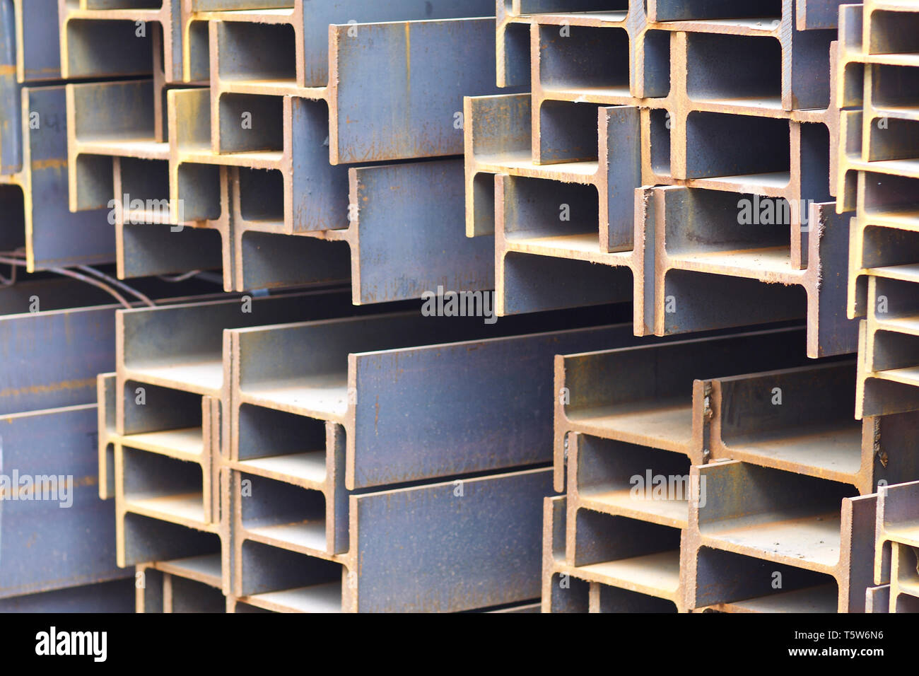 Metal profile beam in packs at the warehouse of metal products, Russia ...