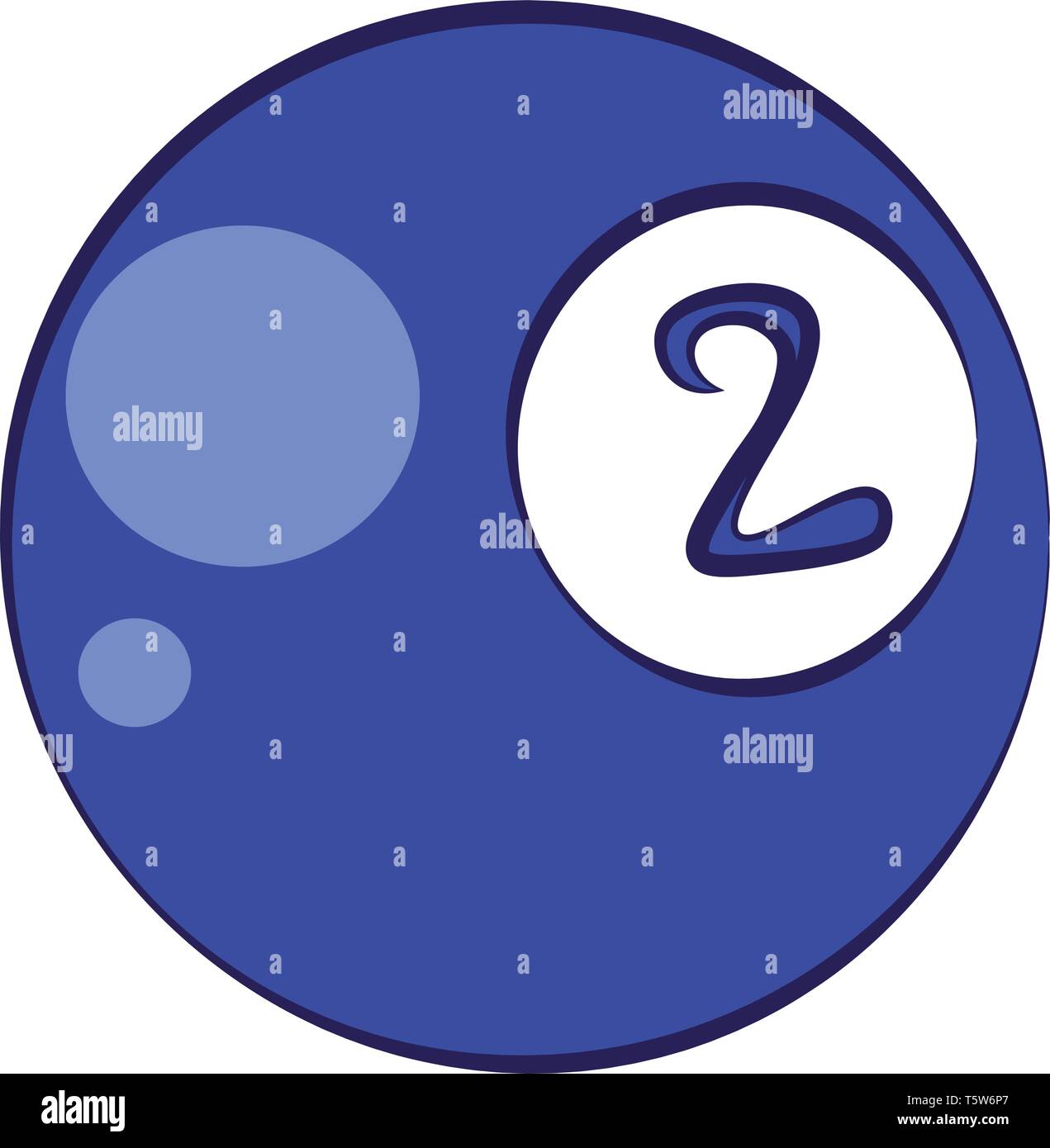 A number two blue colored billiard ball, vector, color drawing or ...