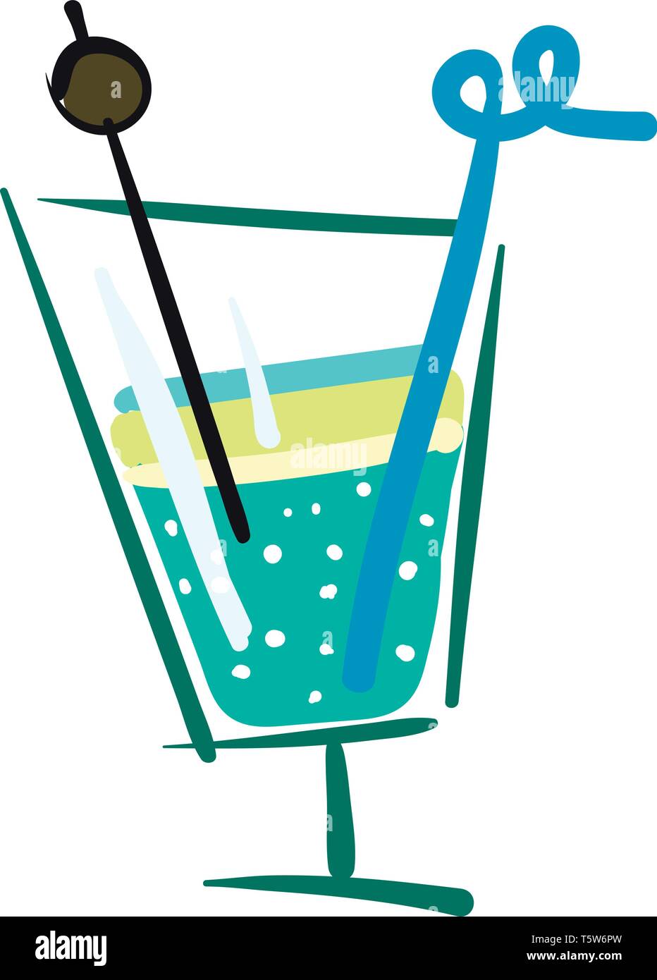 A blue and green cocktail in a green transparent glass with a blue ...