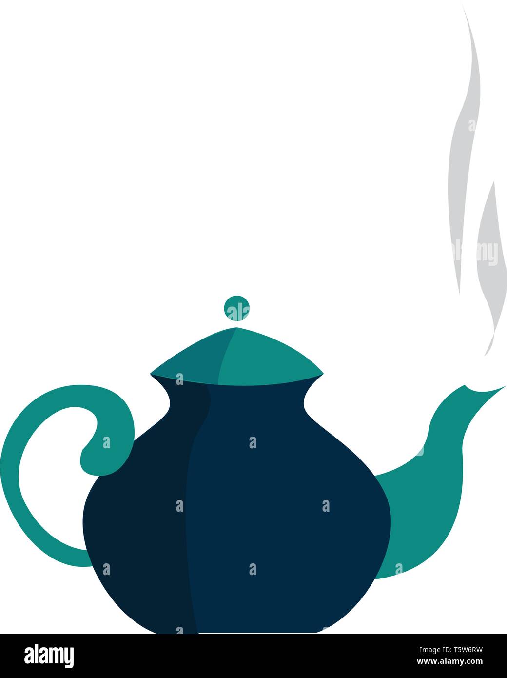 A blue and green colored teapot with a smoke coming out of the spout ...